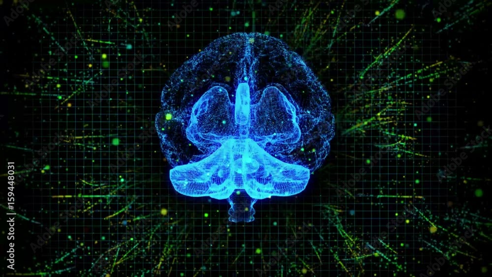 3d animation graphic design of human brain and brain stem showing and ...