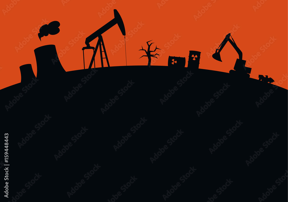 Pollution vector background. Dark landscape background. Wasteland ...