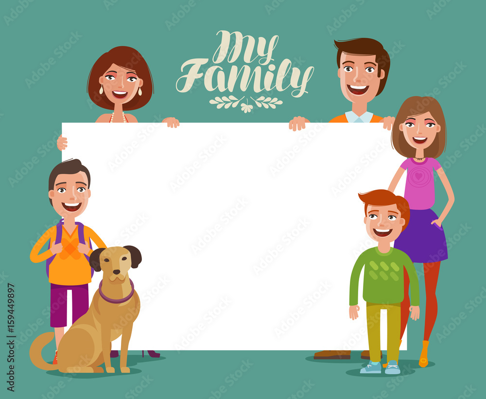 Happy family banner. Children and parents, concept. Cartoon vector ...