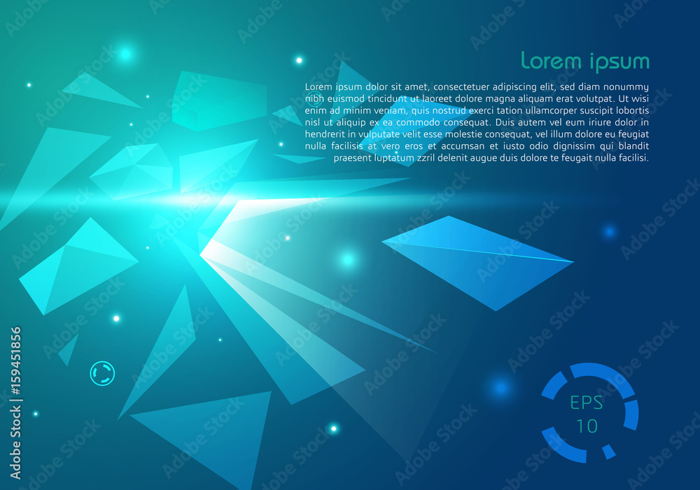 Vector abstract background with polygon explosion in cyan and blue ...