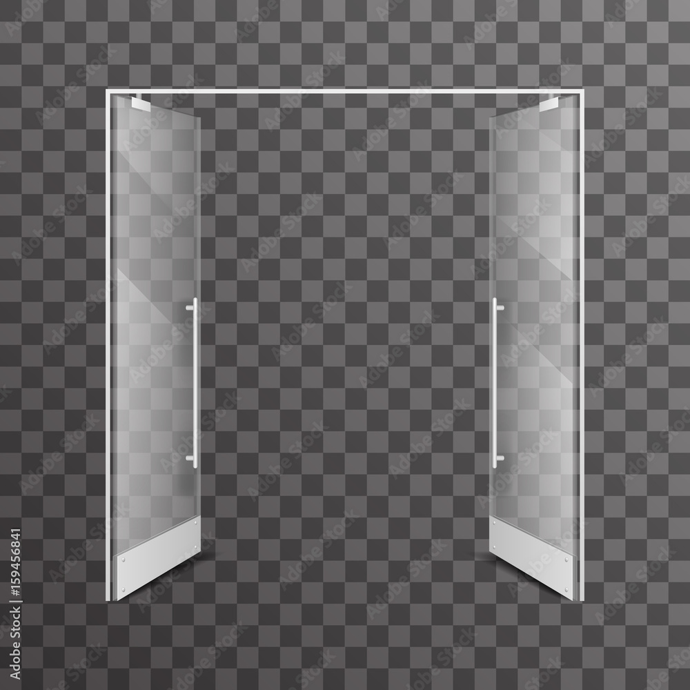 Open transparent isolated shop double doors realistic glass ...