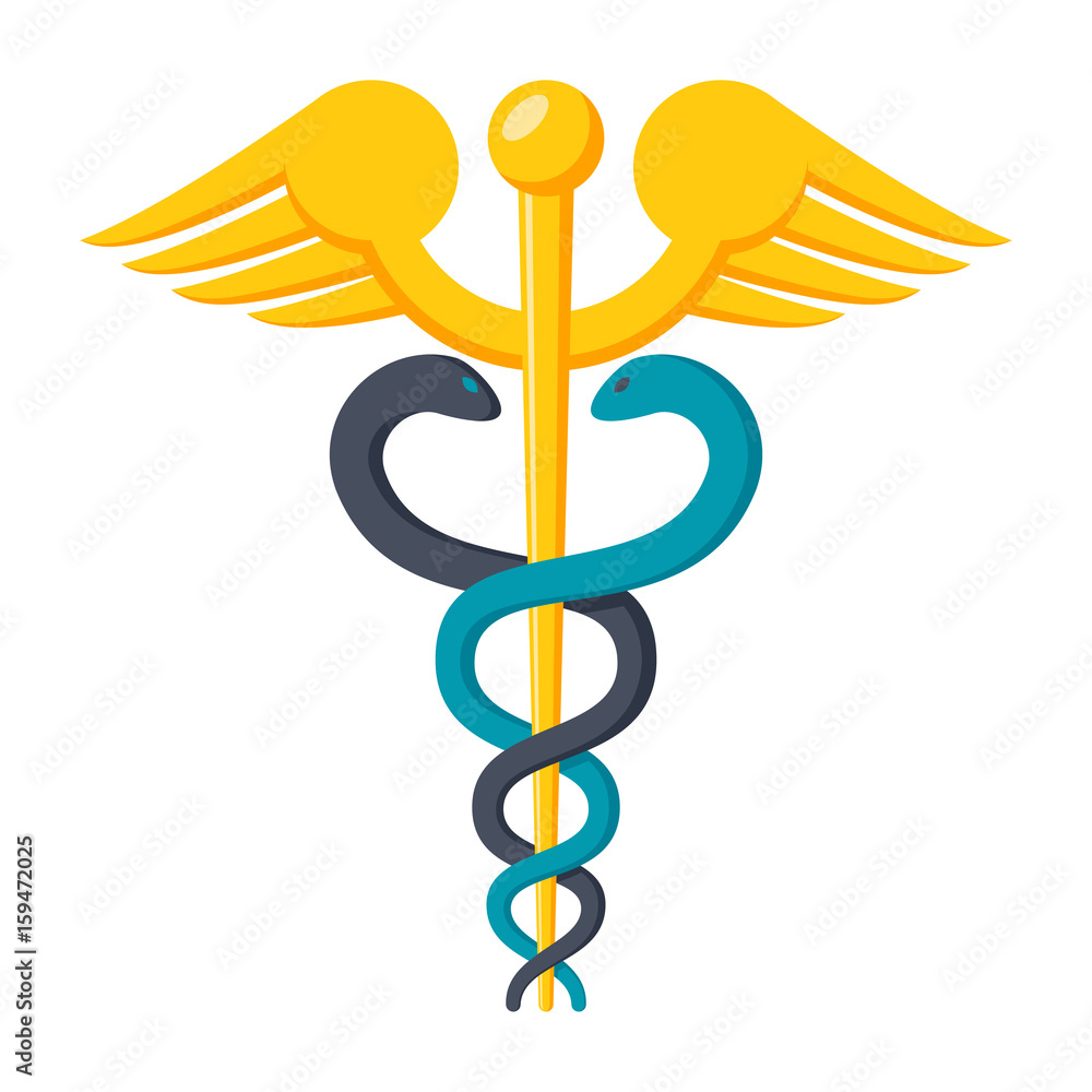 Modern depiction of the caduceus, vector illustration in flat style ...