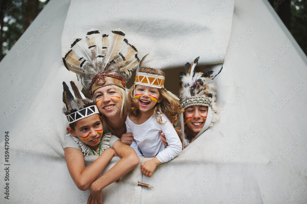 happy children playing native american Stock Photo | Adobe Stock