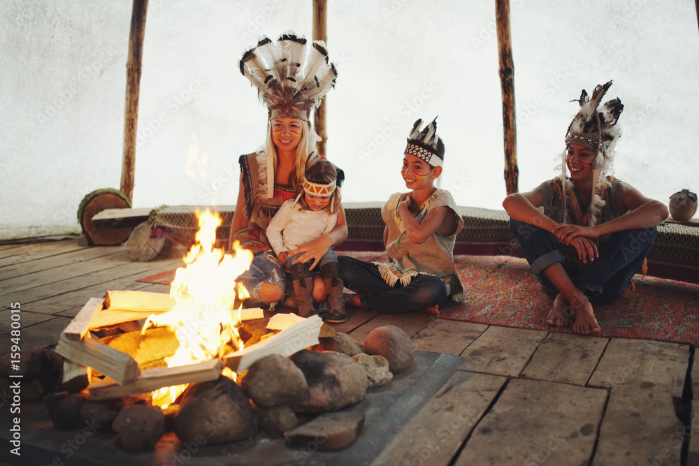 happy children playing native american Stock Photo | Adobe Stock