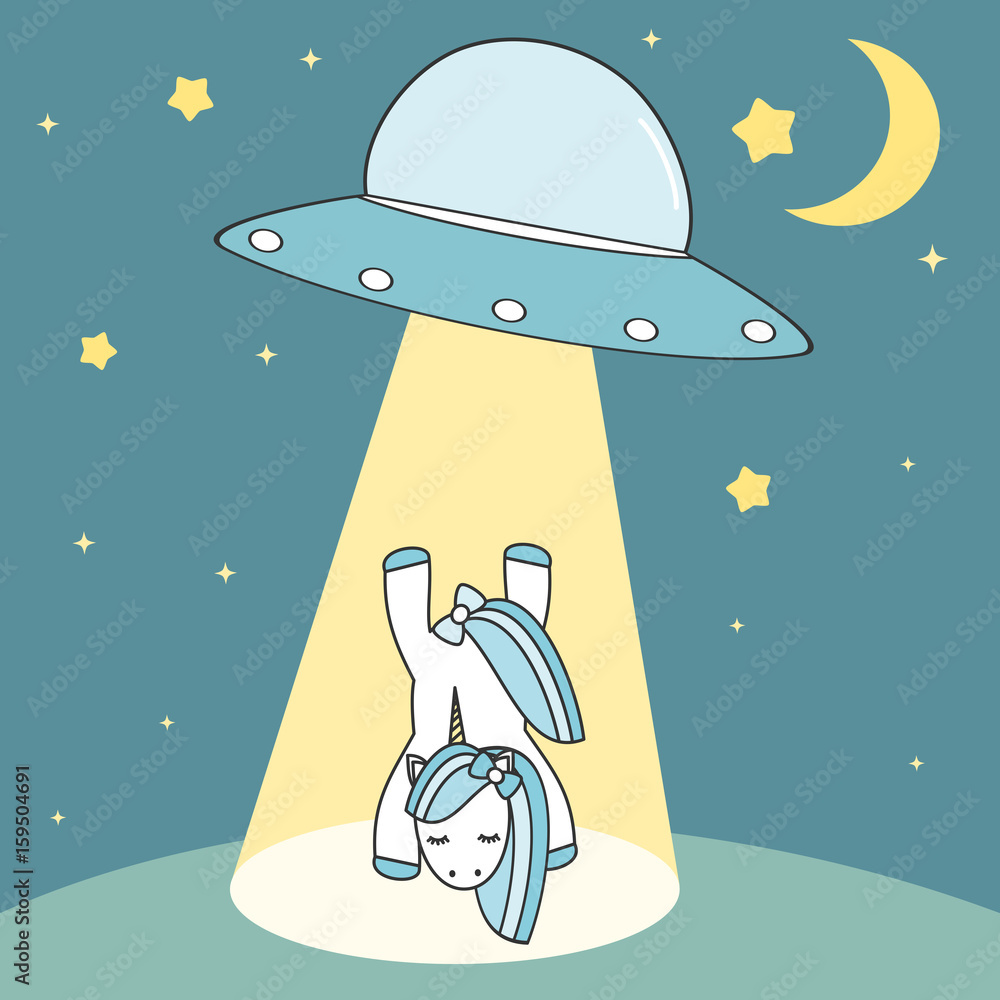 unicorn abducted by ufo cute cartoon vector illustration Stock Vector ...