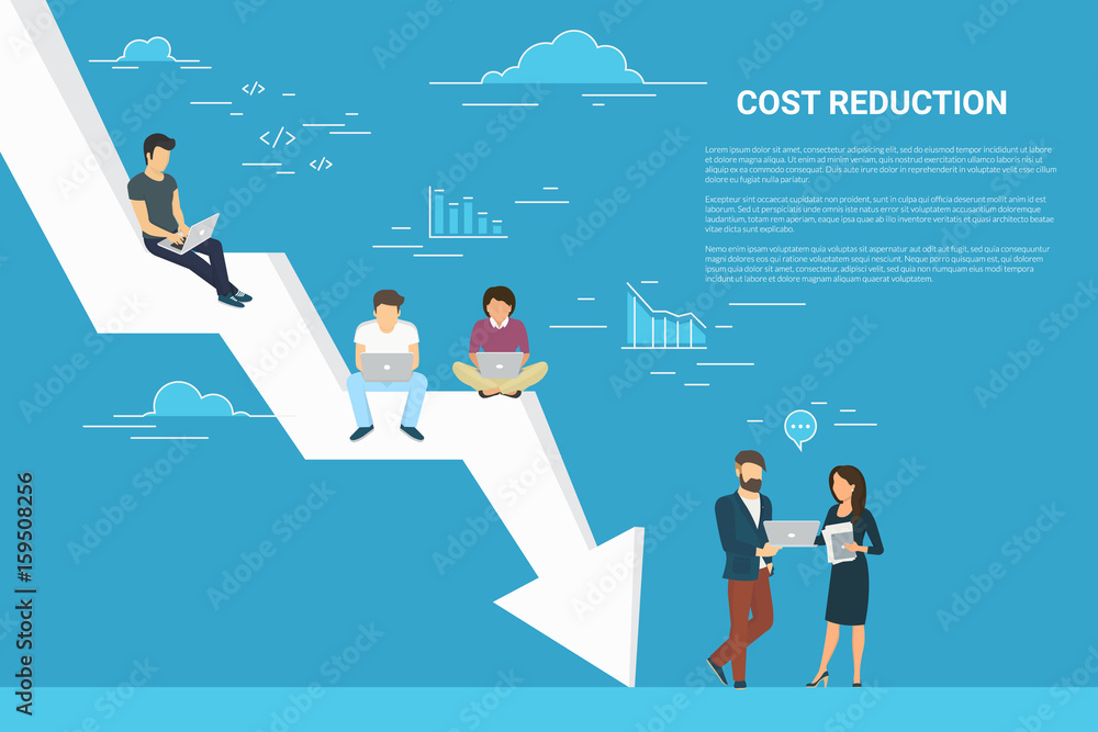 Business cost reduction concept illustration of business team sitting ...