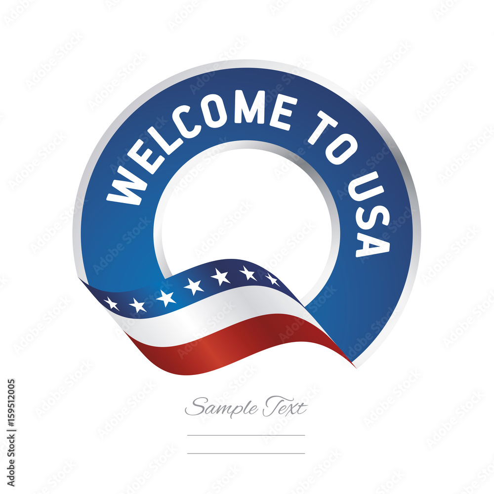 Welcome to USA flag blue label logo icon Stock Vector | Adobe Stock