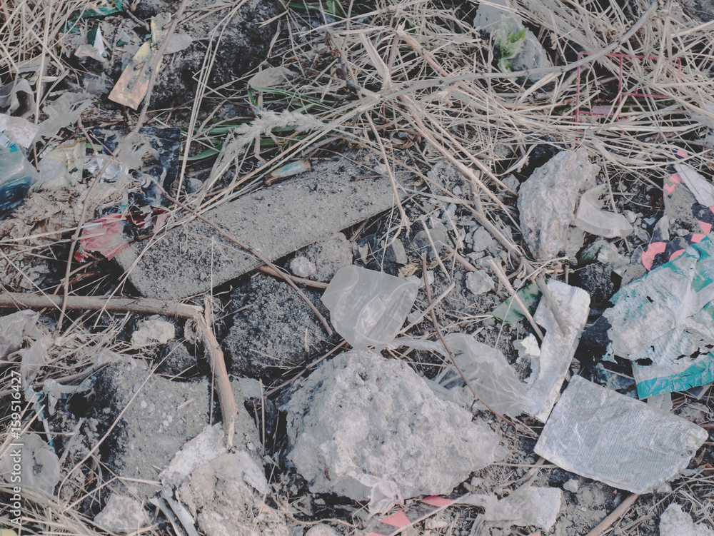 Polluted nature full of trash with no people. Grungy abstract urban ...