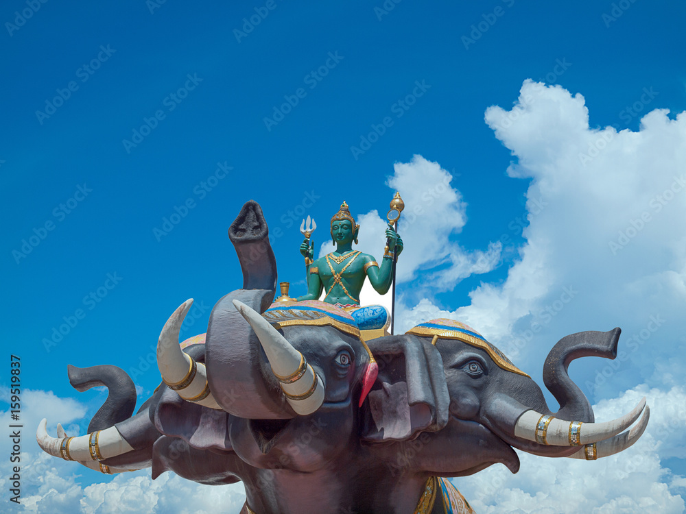 Indra on Erawan elephant in Wat Saman Rattanaram.(clipping path) Stock ...