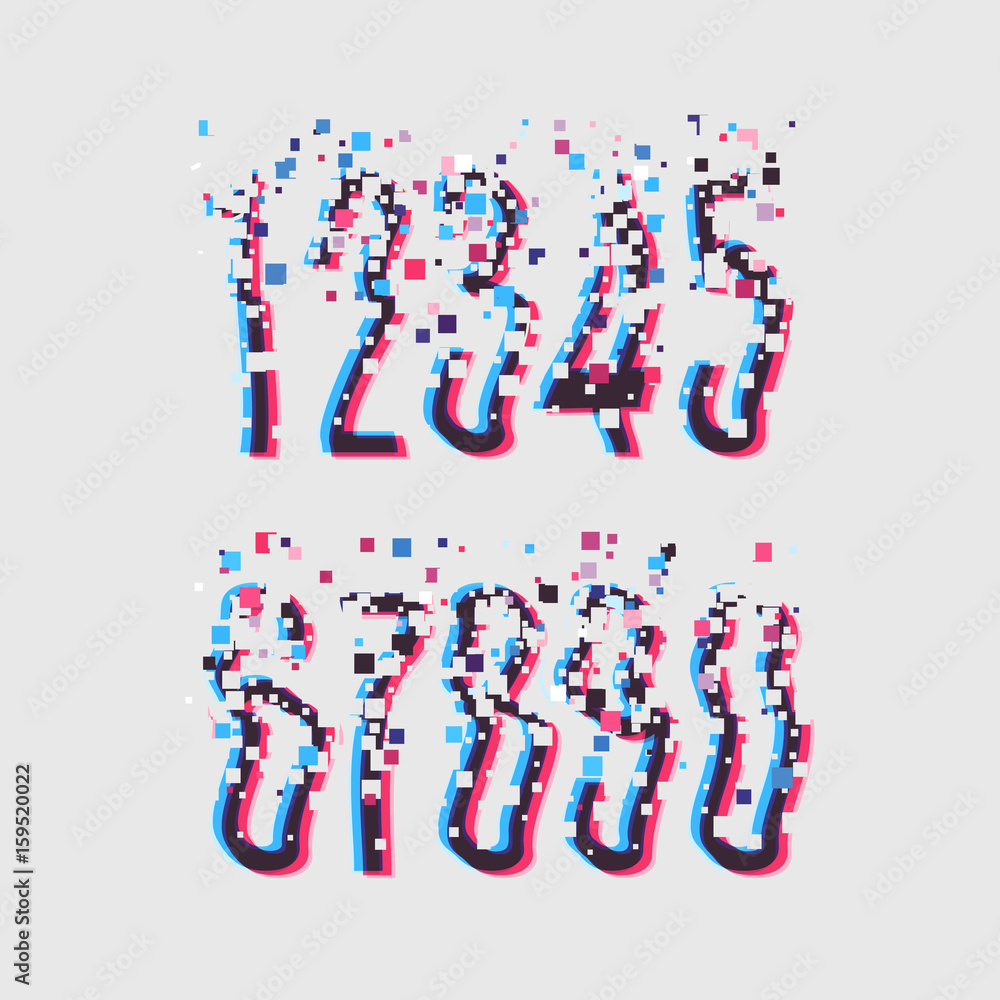 Glitch font with distortion stereoscopic effect. Digital decay ...