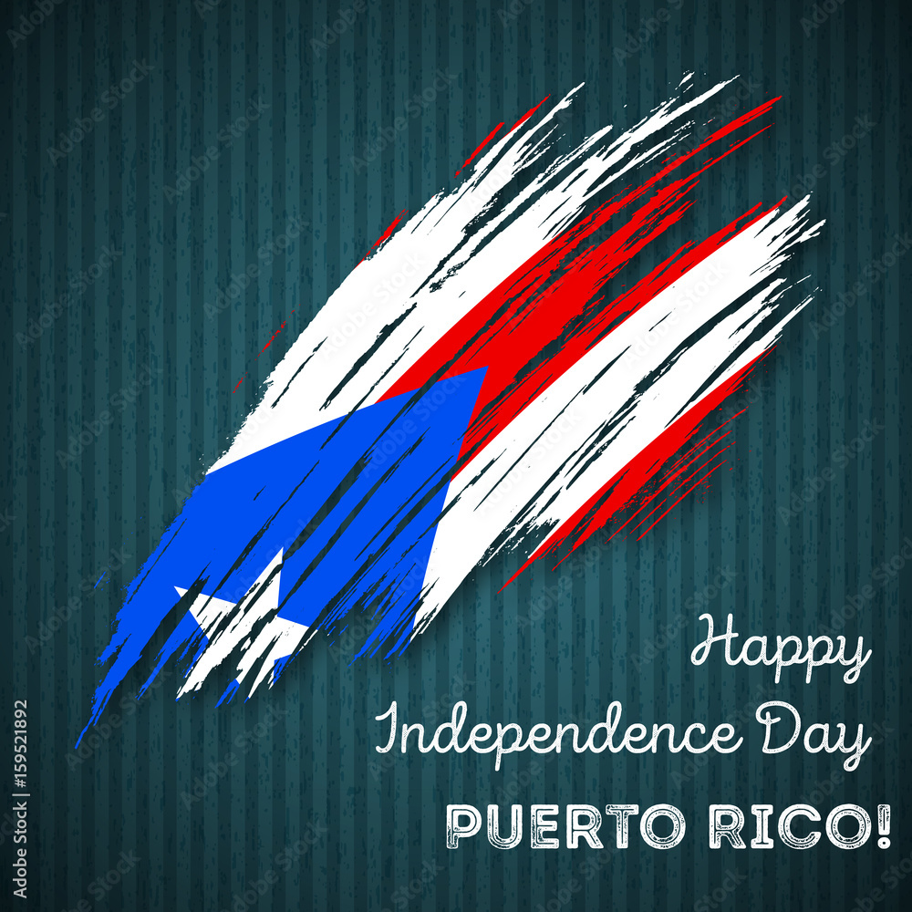Puerto Rico Independence Day Patriotic Design. Expressive Brush Stroke ...