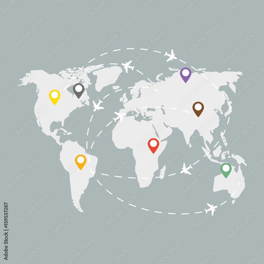 Global logistic grey map with colorful indications vector poster Stock ...