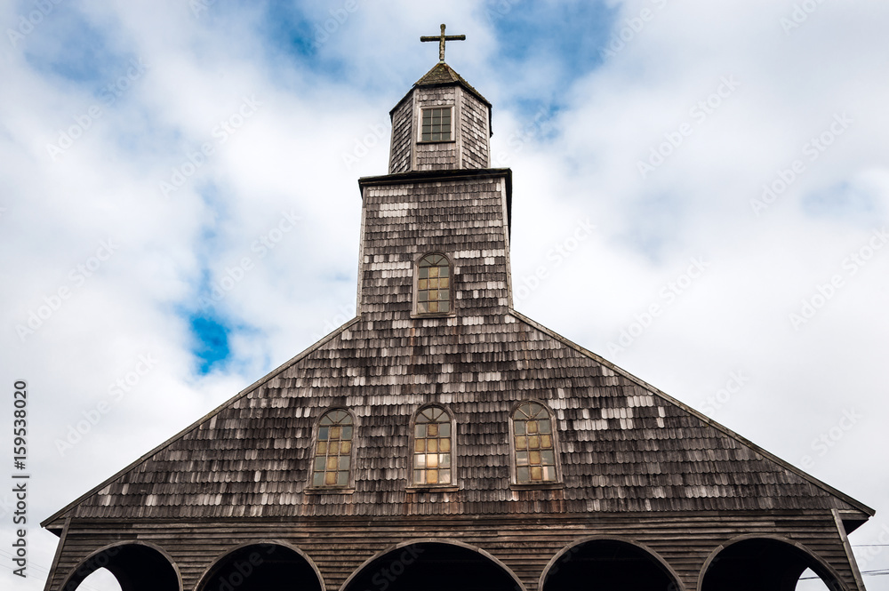 Famous timber church on Chiloe island is a distinctive examples of ...