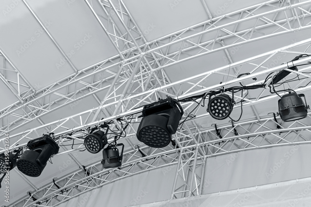 professional stage spotlight equipment. multiple spotlights on outdoor ...