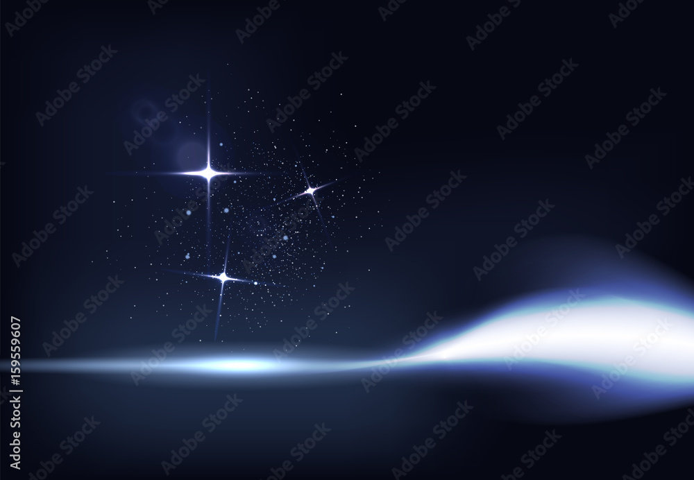 Vector illustration of dark blue banner with glowing light effect with ...