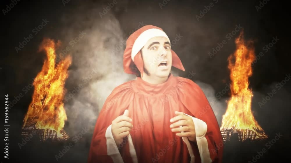 A man in Hell with burning fire and smoke clouds: Dante Alighieri, the ...