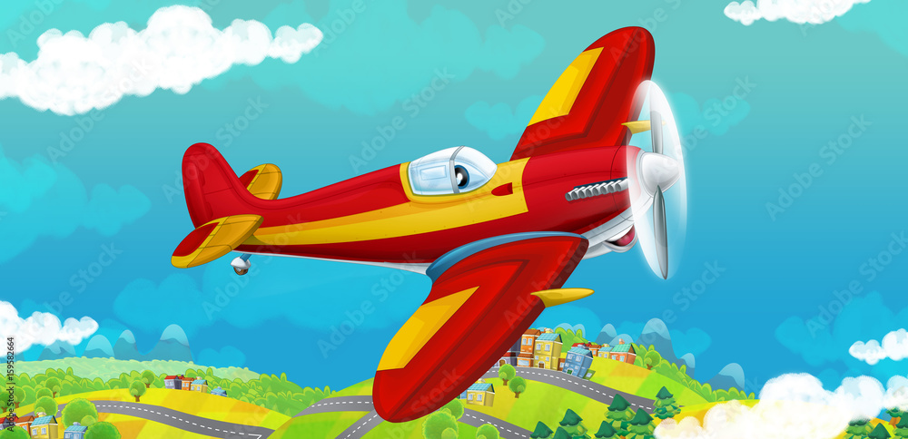cartoon happy traditional plane fire fighter with propeller smiling and ...