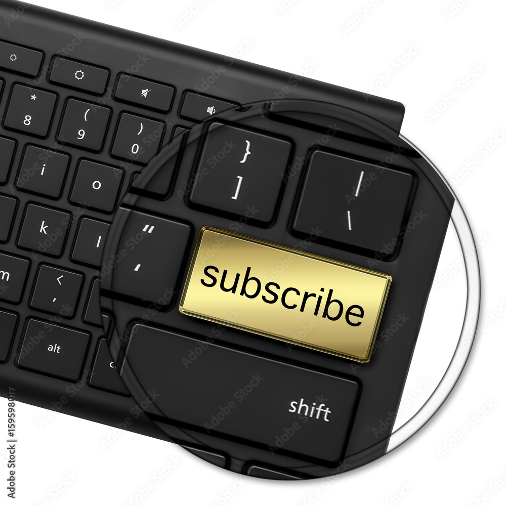 Computer Keyboard with the word Subscribe on golden Button. Subscribe ...