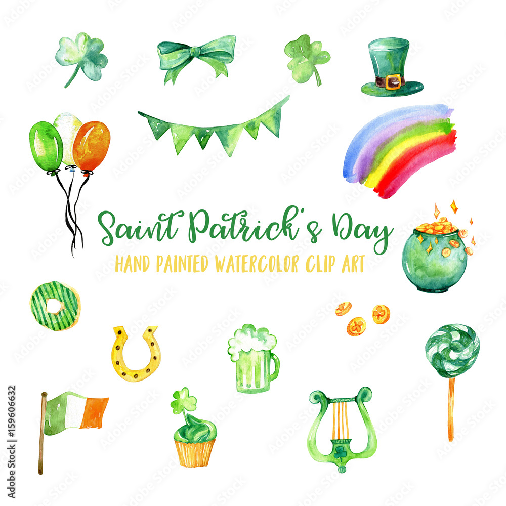 Saint Patrick's Day Hand painted watercolor Clip art, Irish holiday ...