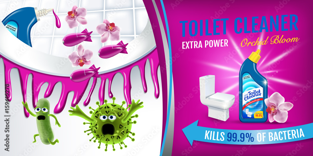 Orchid fragrance toilet cleaner ads. Cleaner bobs kill germs inside ...