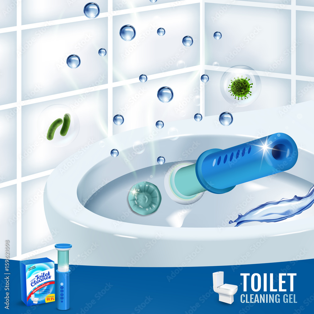 Fesh fragrance toilet cleaner gel disc ads. Vector realistic ...