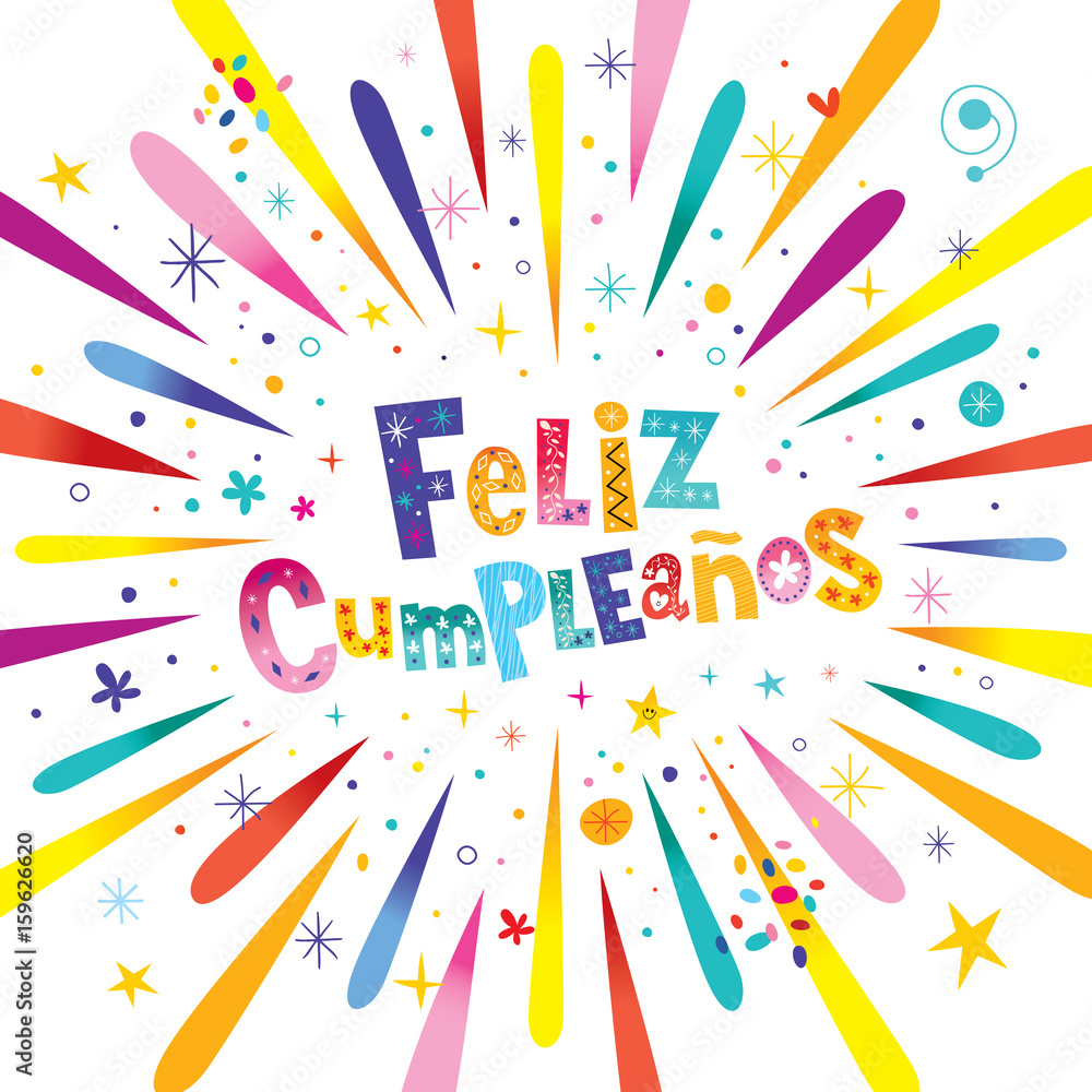 Feliz Cumpleanos Happy Birthday in Spanish card Stock Vector | Adobe Stock
