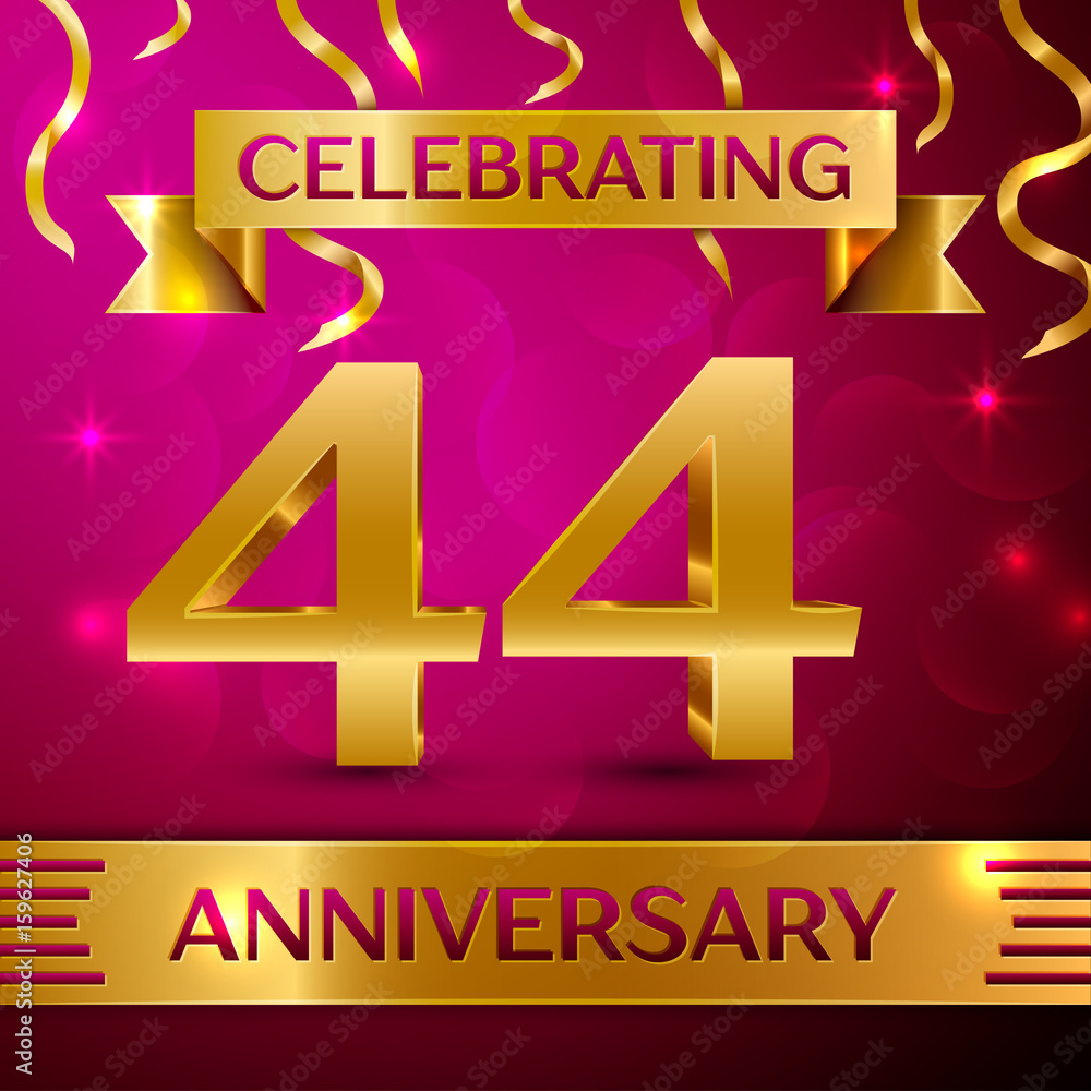 Forty four Years Anniversary Celebration Design. Confetti and golden ...