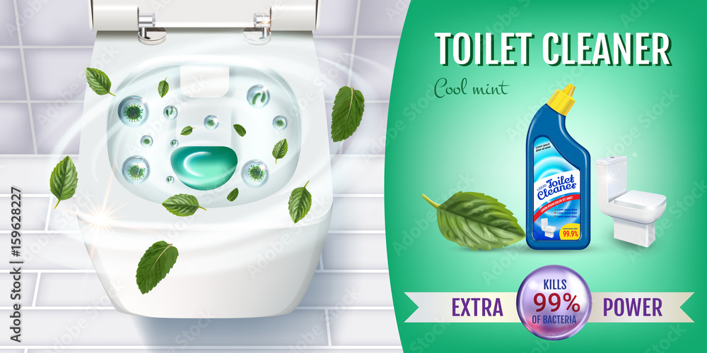 Cool mint fragrance toilet cleaner gel ads. Vector realistic ...