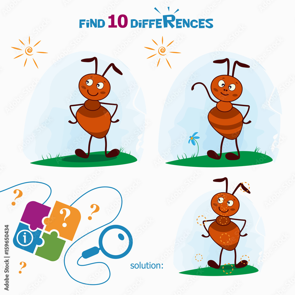 Find 10 differences. Cartoon Vector Illustration of Finding Differences ...
