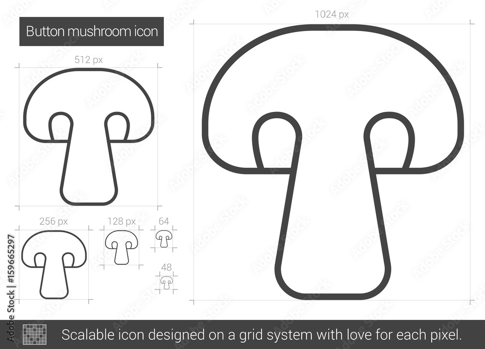 Button mushroom vector line icon isolated on white background. Button ...