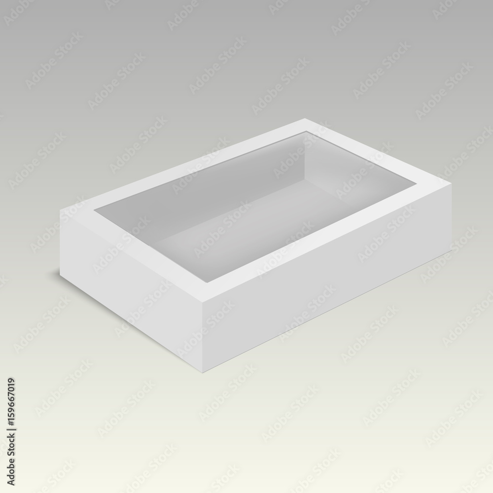 Product cardboard plastic package box with window. Vector mock up ...