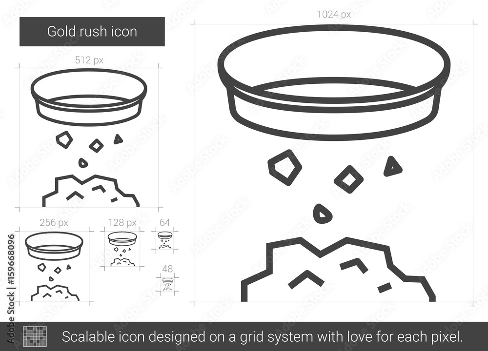Gold rush vector line icon isolated on white background. Gold rush line ...