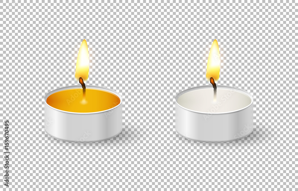 Realistic tealight candle icon set isolated on transparent background ...