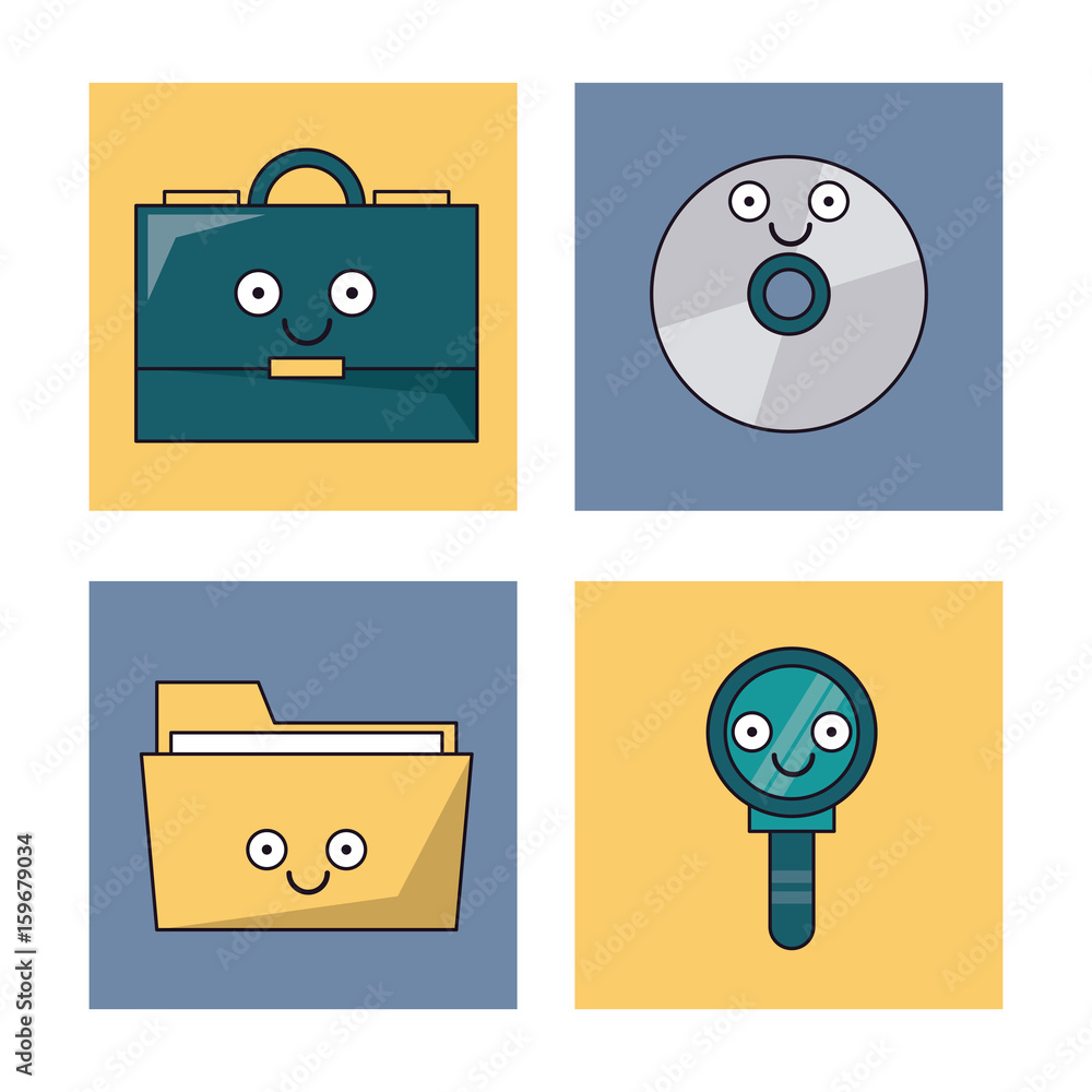 white background with set of frames with office icons animated vector ...