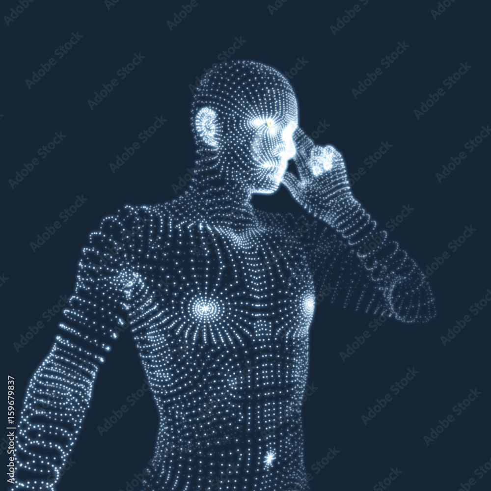 Man in a Thinker Pose. 3D Model of Man. Geometric Design. Business ...