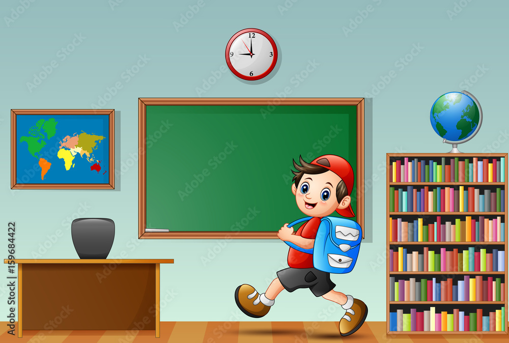 Cartoon school boy in a classroom Stock Vector | Adobe Stock