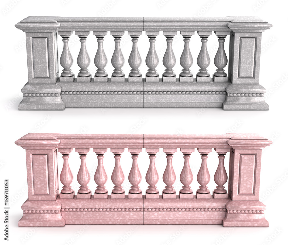 Stone balustrade front view. 3d image set, isolated on white Stock ...
