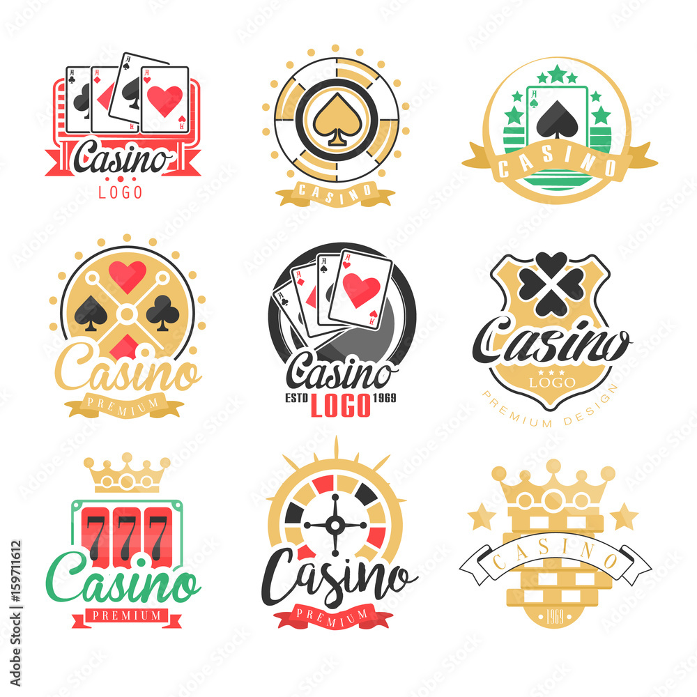 Casino logo design, set of colorful gambling emblems, labels, badges ...