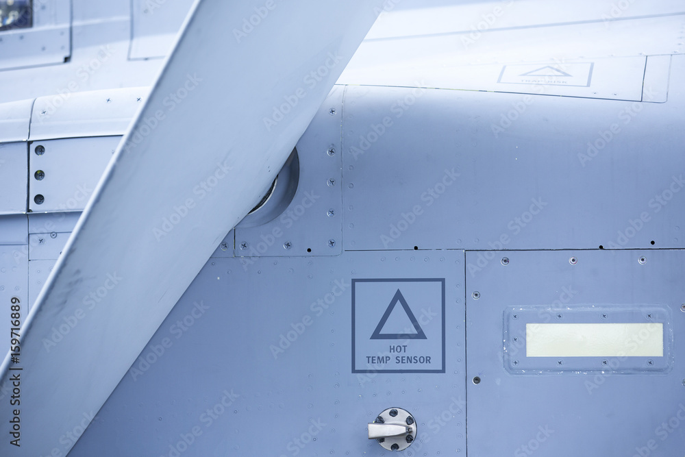 Hot temperature sensor on the side of the modern tactical jet fighter ...