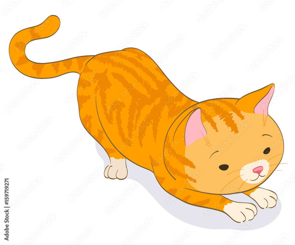 red tabby little cat in catching pose. cartoon vector illustration ...