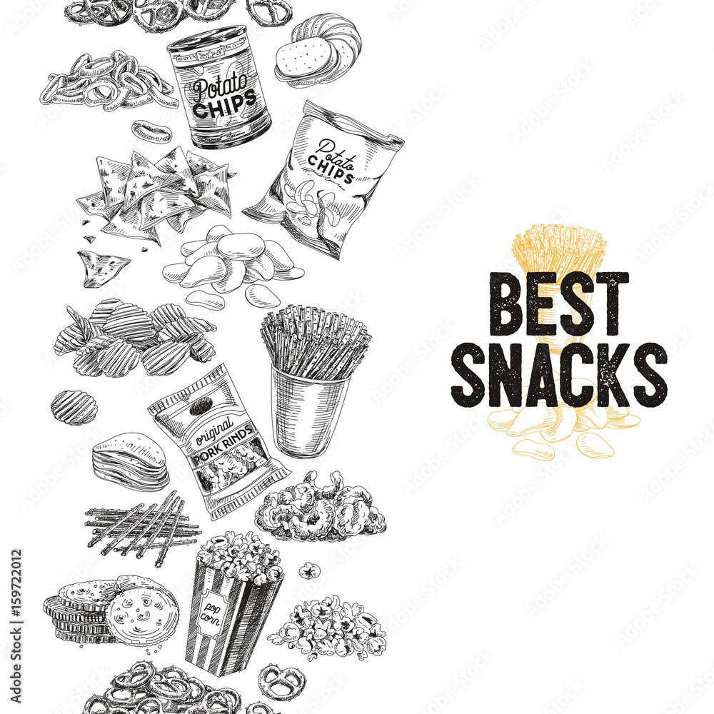 Vector hand drawn snack and junk food Illustration. Stock Vector ...