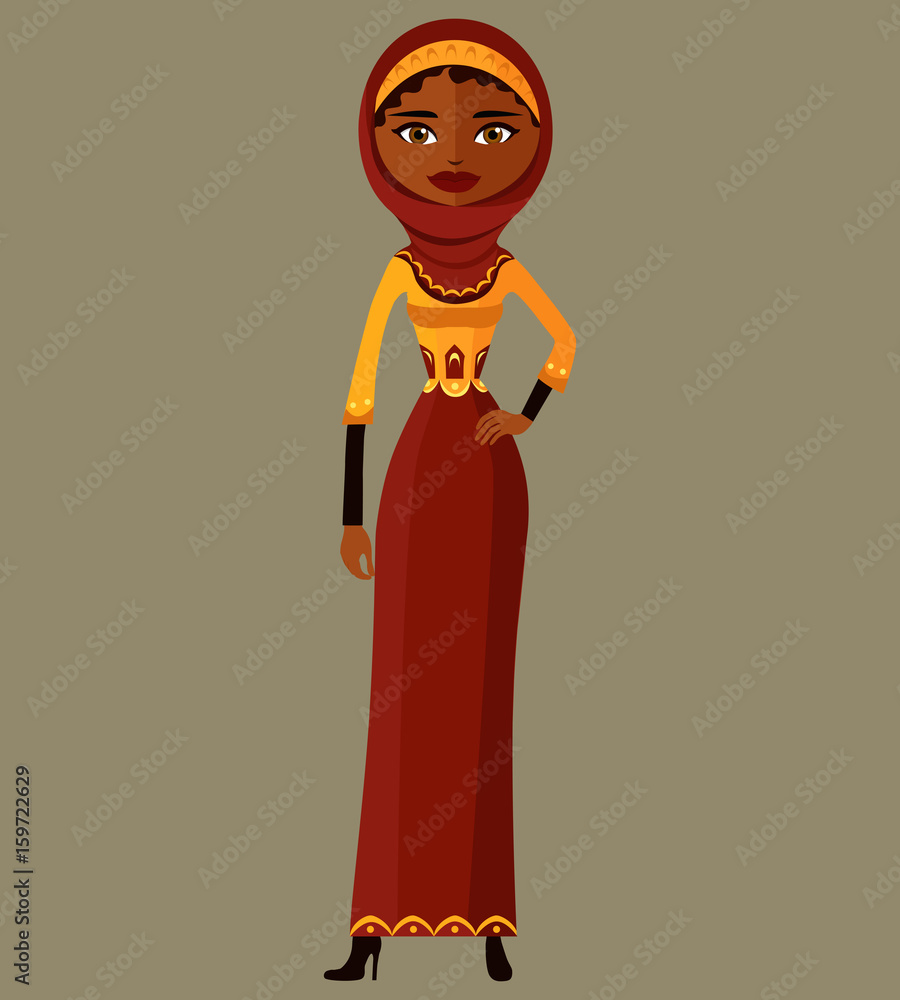 Cartoon arab saudi lady in traditional dress flat vector illustration ...