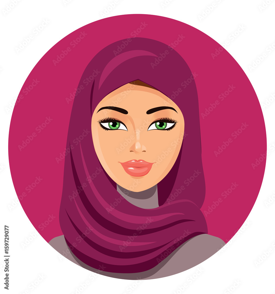 Arab muslim woman on white background in hijab vector flat icon avatar ...