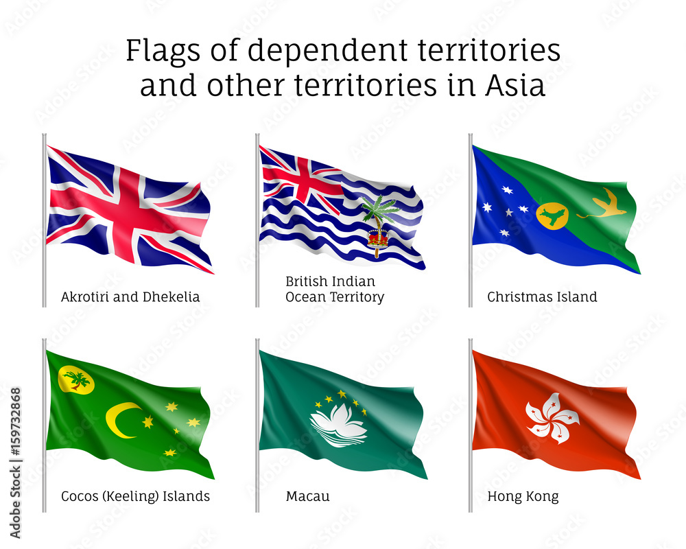 Set of waving flags of dependent territories in Asia: Akrotiri and ...