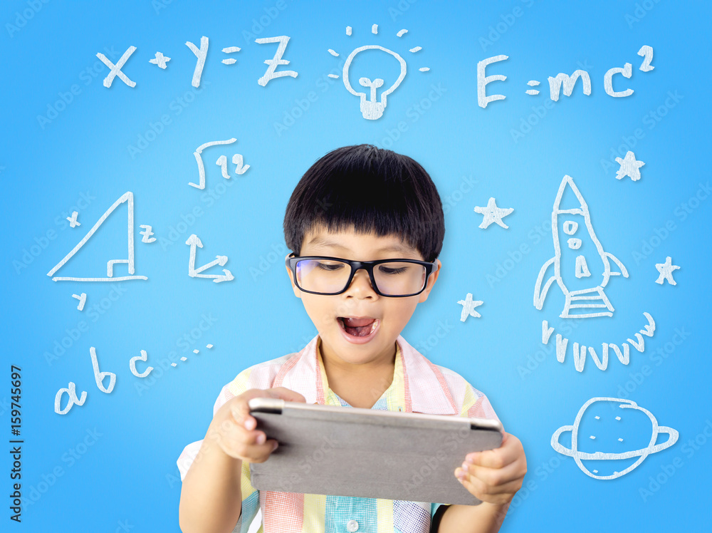 Nerdy Kid is getting Education from Internet tablet Stock Photo | Adobe ...