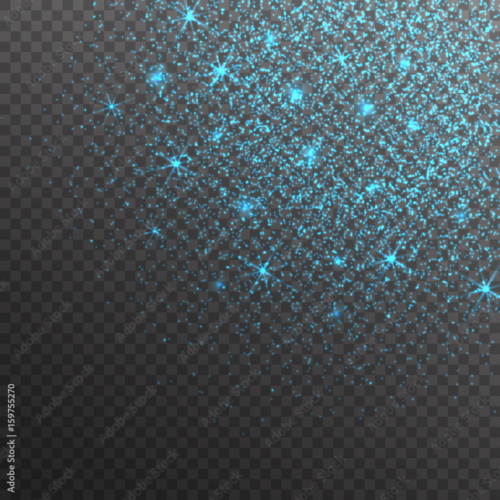 Blue glitter sparkles on transparent background. Vector dust texture ...
