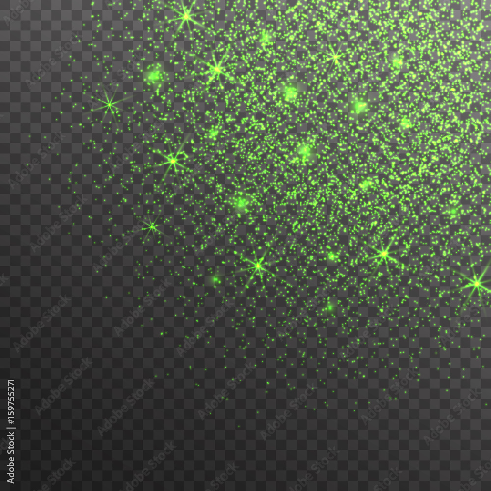 Green glitter sparkles on transparent background. Vector golden dust ...