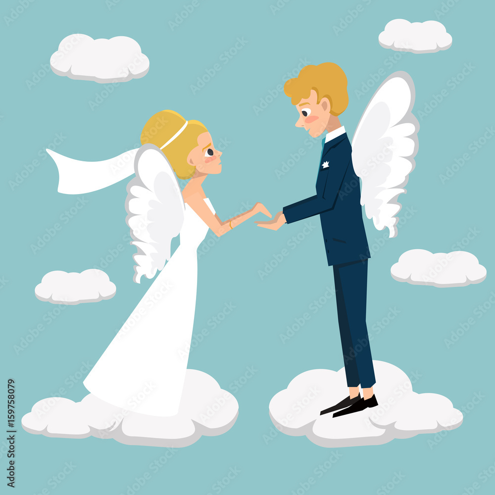 young married couple fly in heaven vector cartoon Stock Vector | Adobe ...