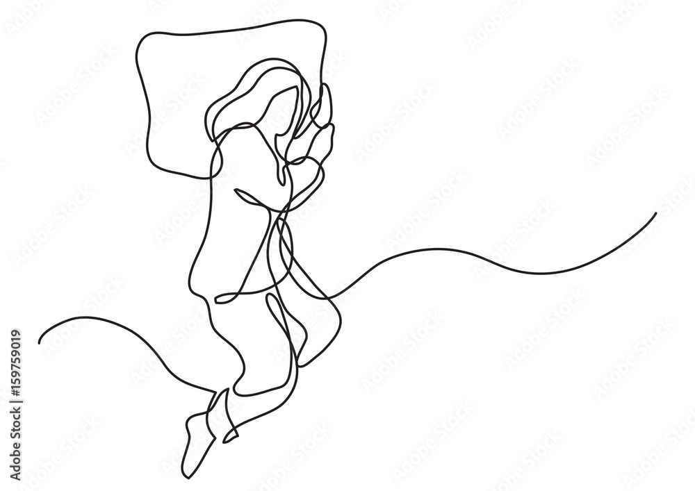 woman sleeping on pillow - single line drawing Stock Vector | Adobe Stock