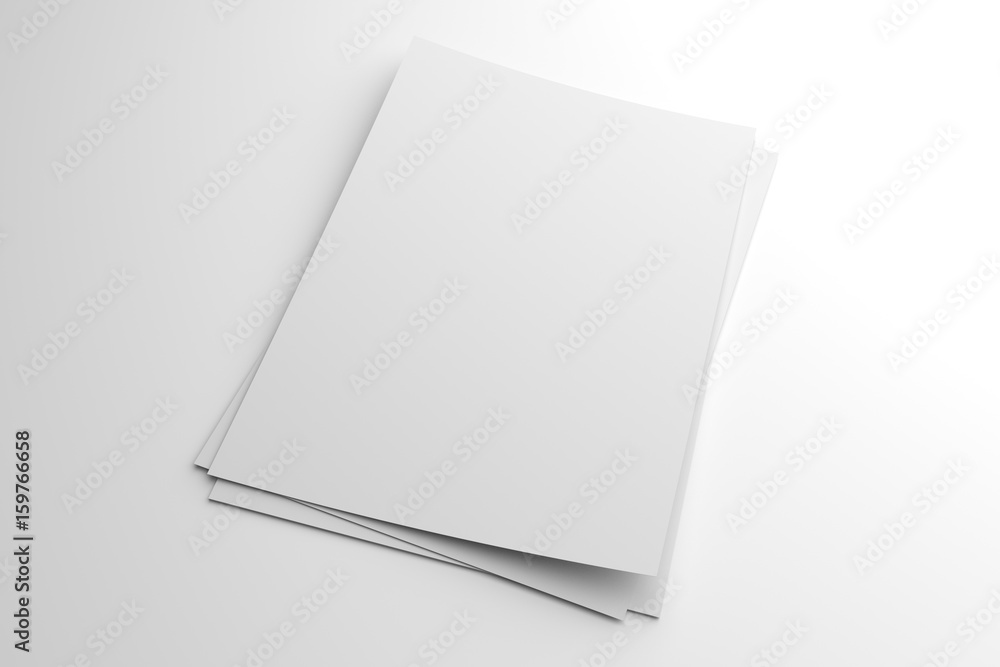 Blank 3D illustration stack of flyer or leaflet on white Stock ...